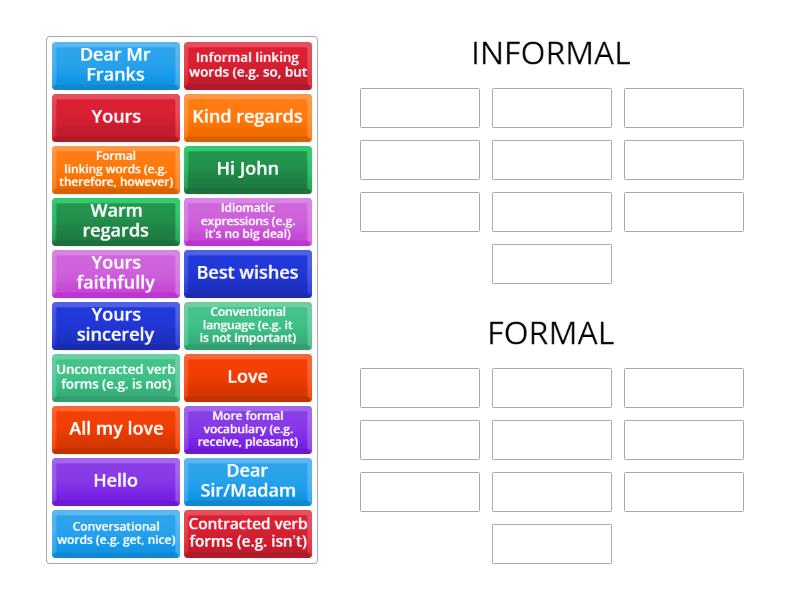 Formal and Informal texts - Group sort
