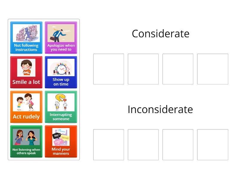 CONSIDERATE VS INCONSIDERATE MANNERS - Ordenar por grupo