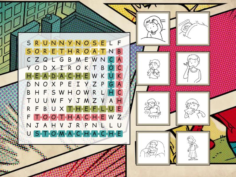 P.6 6A Unit 1 Vocab - Illnesses and symptoms () - Wordsearch