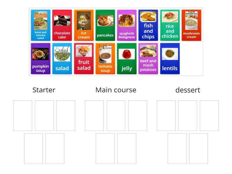 Choose Starter, Main course or dessert? 6°B - Group sort