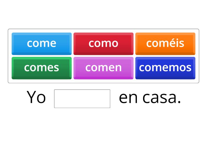conjugación del verbo comer. (1)Presente, (pasado= Pretérito perfecto ...