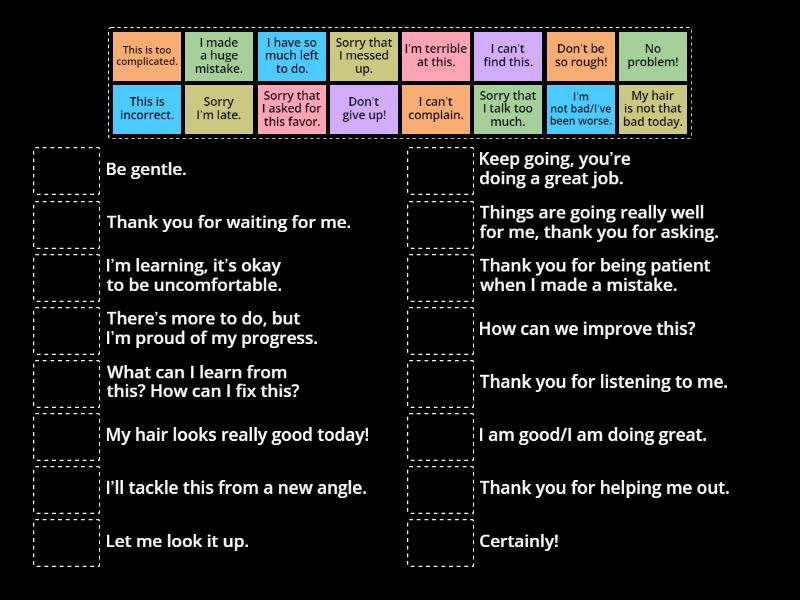 Negative vs. Positive Language - Match up