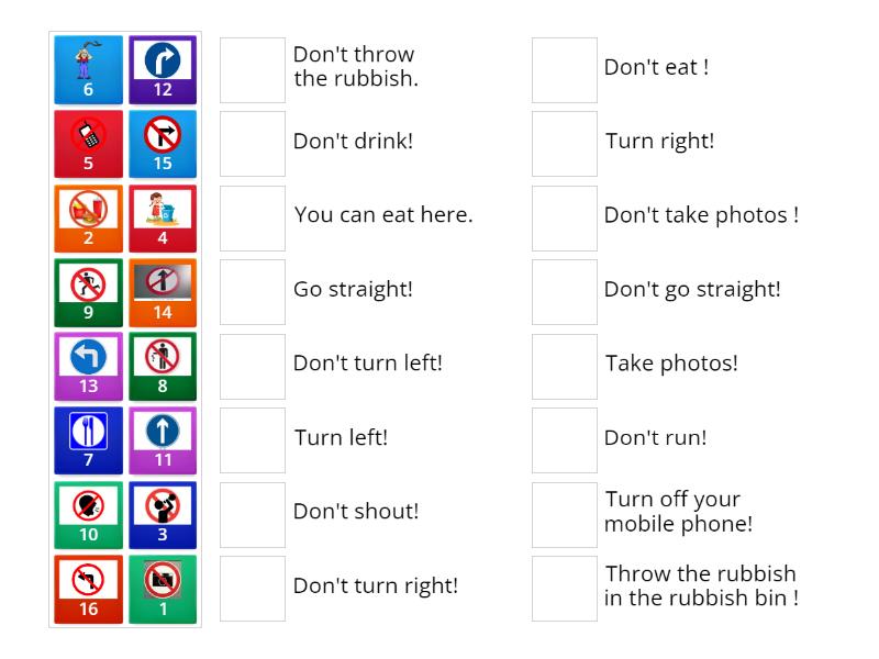 Museum rules with numbers - Match up