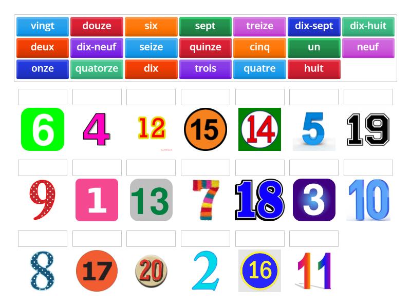 Les chiffres 1-20 - Match up