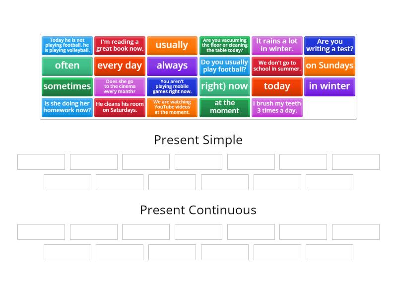 Pr Simple vs Pr Continuous vs Past Simple - Group sort