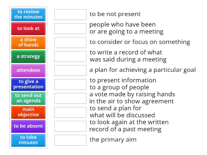 Meetings vocabulary - - Match up