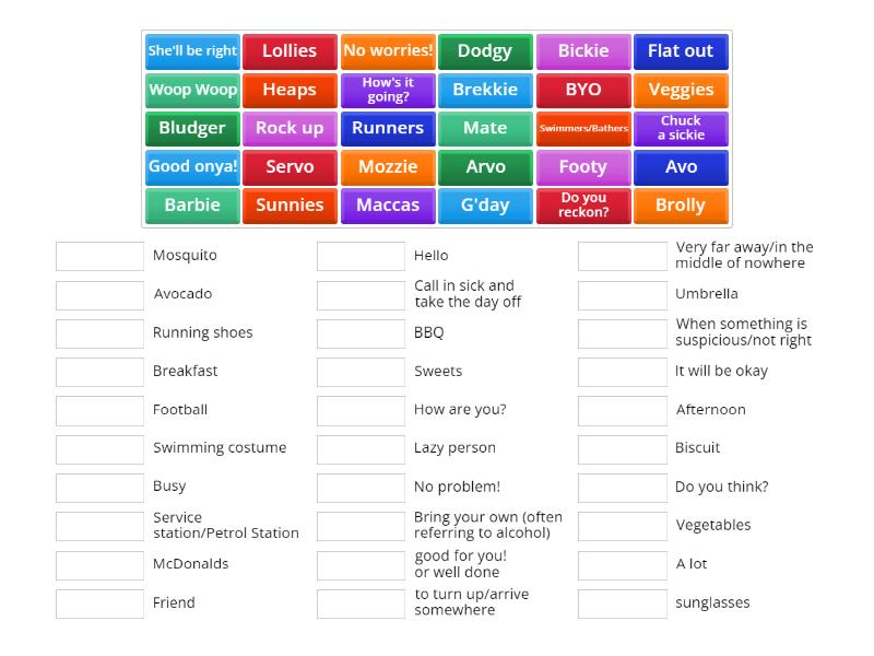 Aussie Slang! - Match up