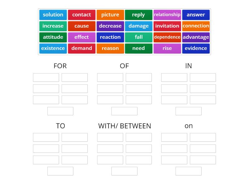 Solution Upper Unit 7E Noun+preposition - Ordenar por grupo