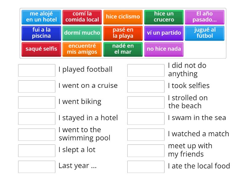 Holidays activities - Past tense - Match up