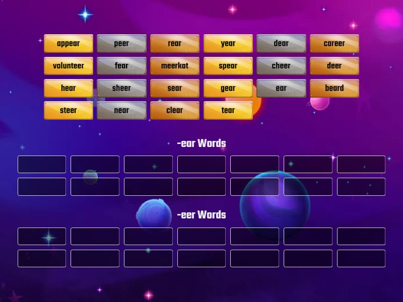 -ear, -eer Word Sort - Group sort