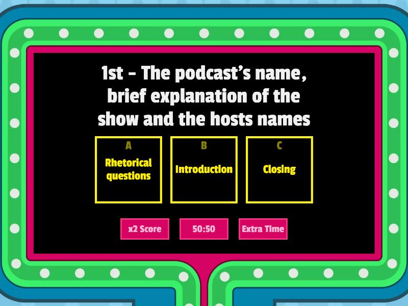 Parts of a Podcast (in order) - Gameshow quiz