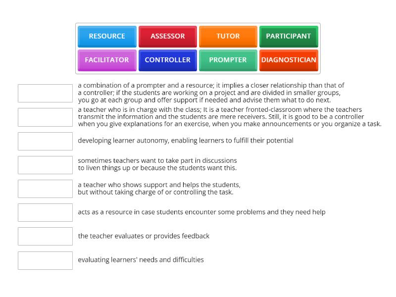 TEACHER ROLES - Match up