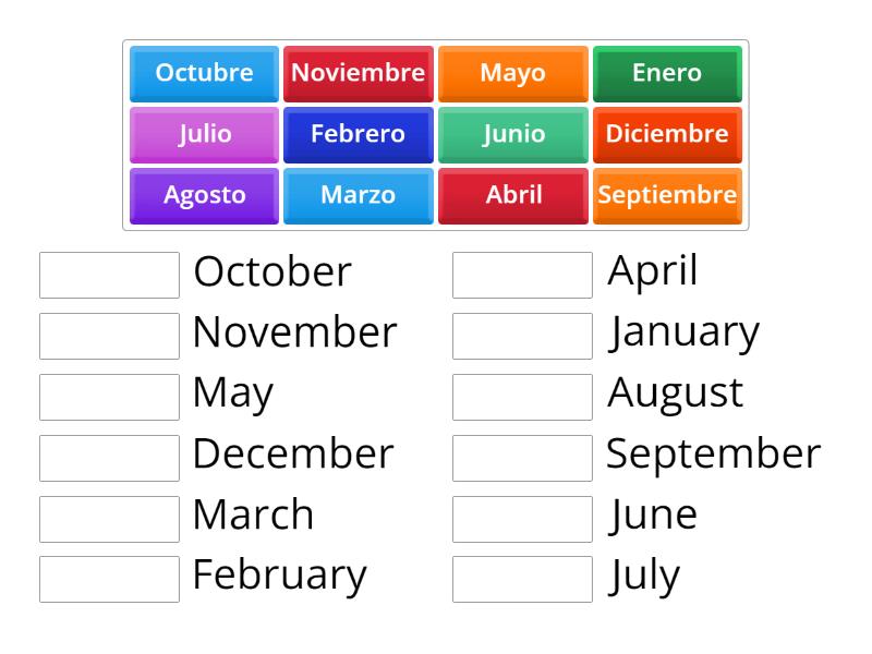 Months in Spanish - Los meses - Match up