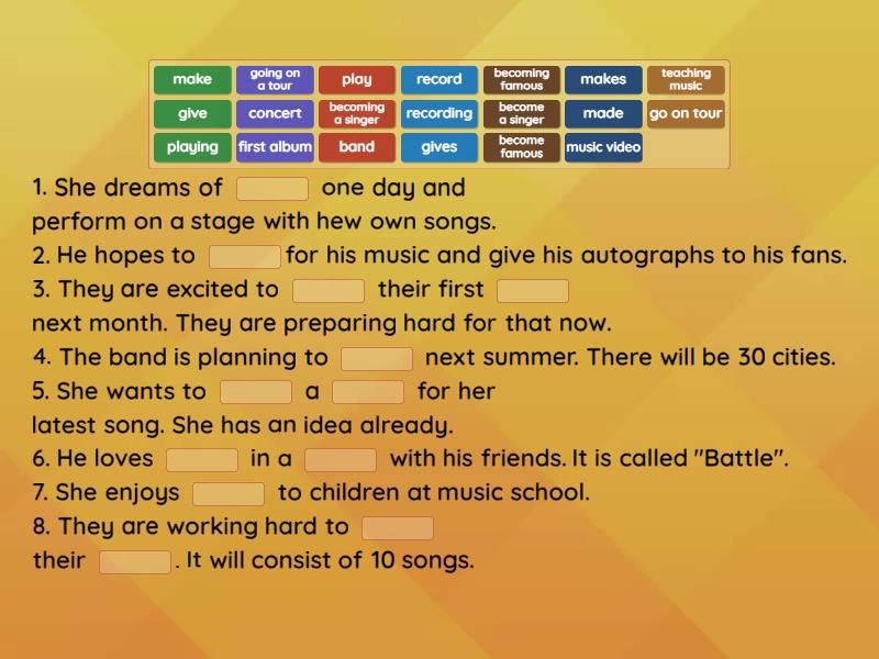 Music phrases (Prep 2, unit 3) - Complete the sentence
