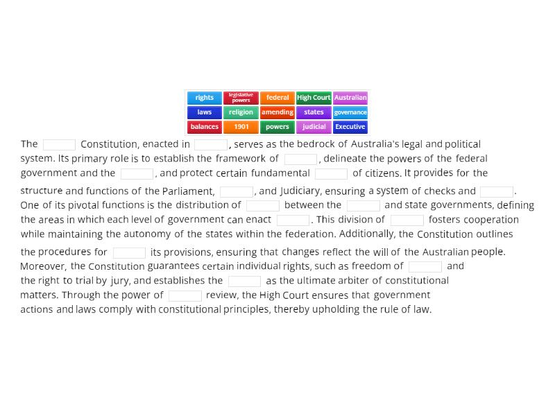 Year 9 Civics and Citizenship Revision - Complete the sentence