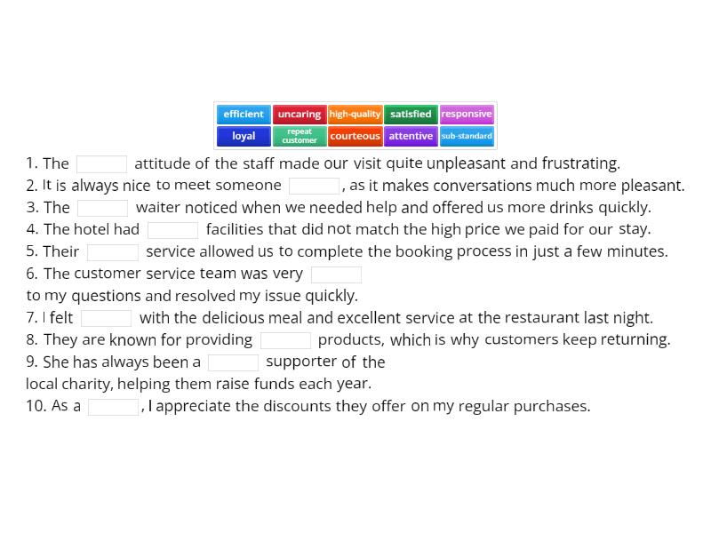 Customer service - Complete the sentence