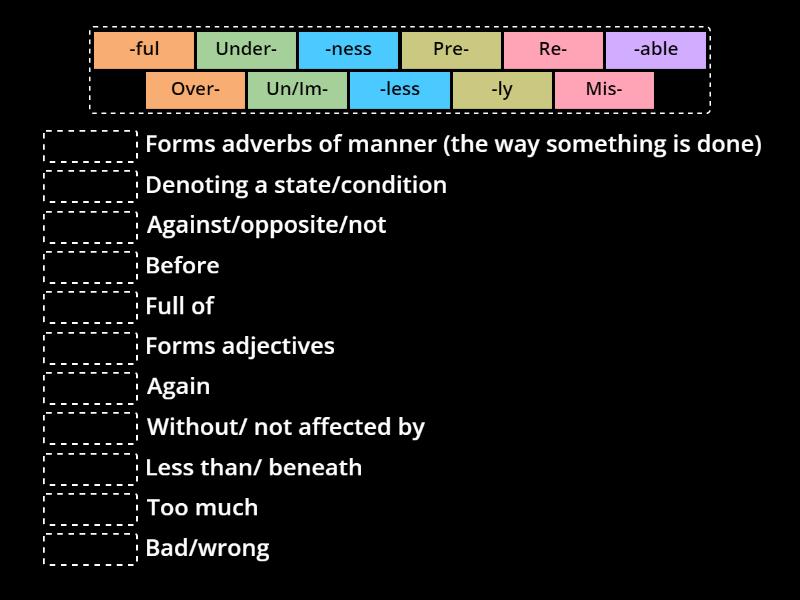 Suffixes and prefixes 2 - Match up