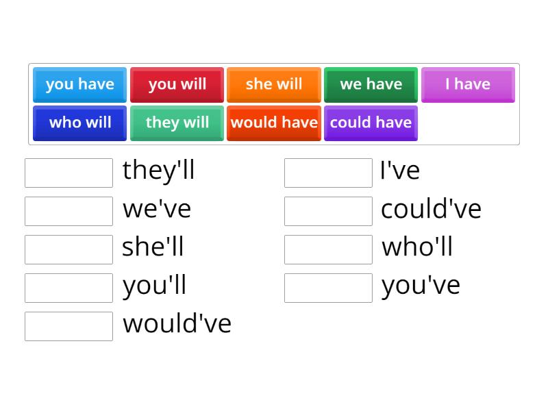 Contractions - will and have - Match up