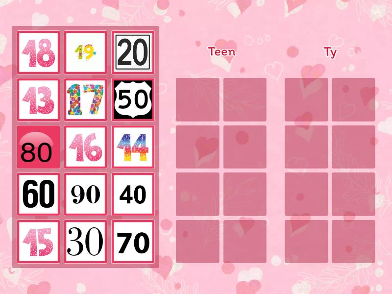 Teen and Ty Numbers - Group sort