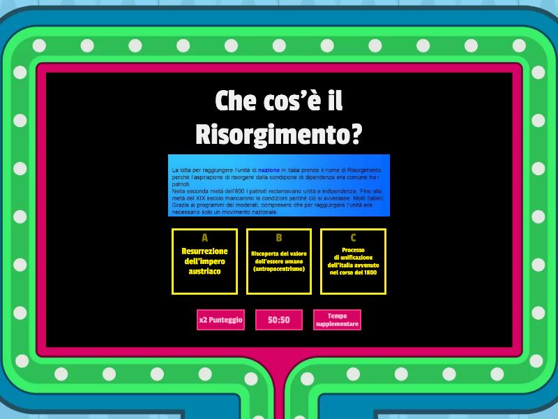 IL ROMANTICISMO E IL RISORGIMENTO - Gameshow quiz
