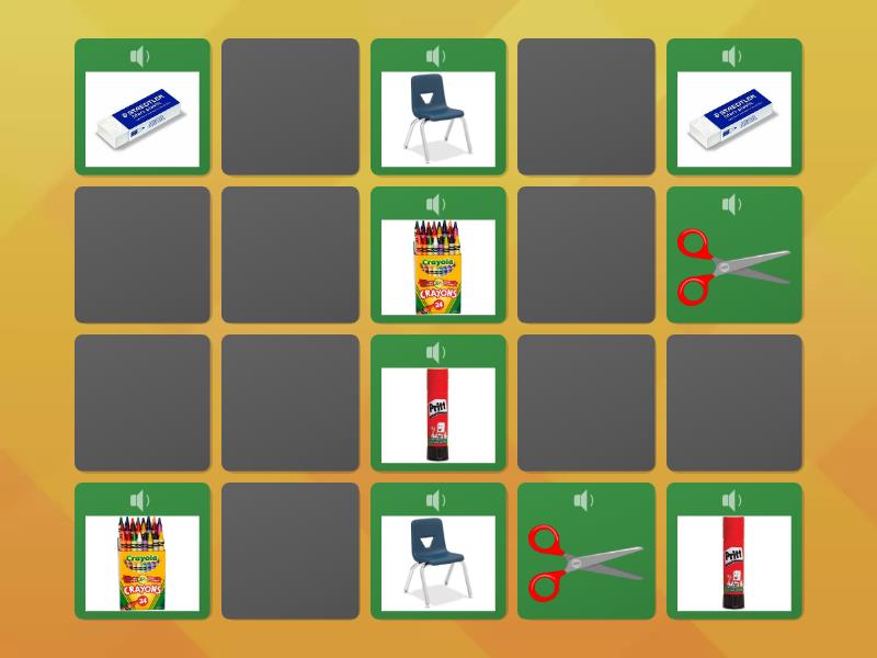 Classroom objects memory game - Matching pairs
