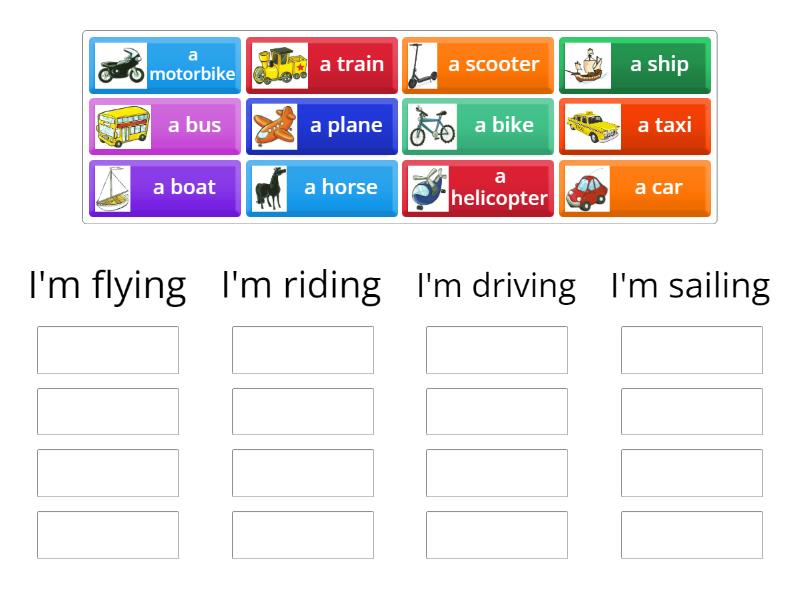 transport (I'm riding, driving, flying, sailing) - Group sort