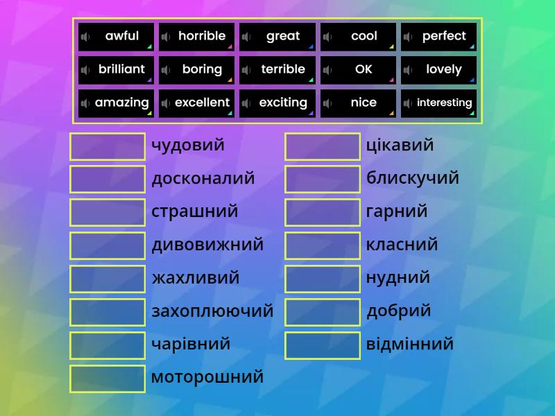 RM A2 Unit 5B Adjectives (good\bad) Match - Une las parejas