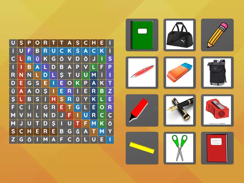 Schulsachen - Wordsearch