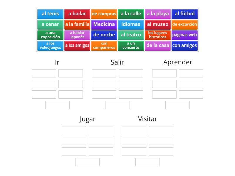Ir / salir / aprender / jugar / visitar - Group sort