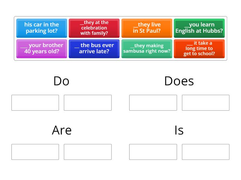Do/does or is/are- present tense sort - Group sort