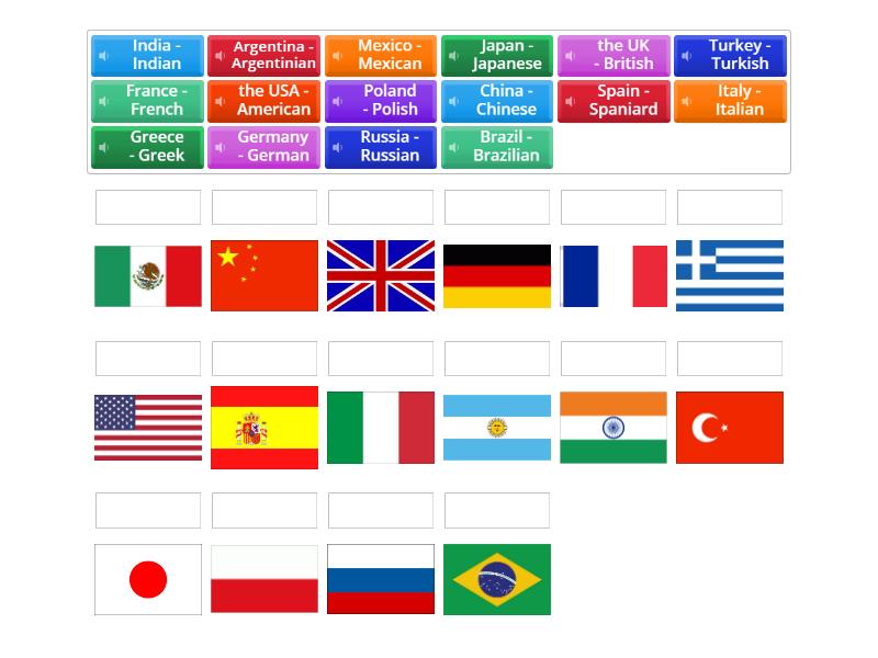 Countries, nationalities, flags (Prepare1+ Total1) - Match up