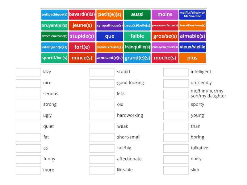 Year 7 French Module 2 Unit 7 - Match up