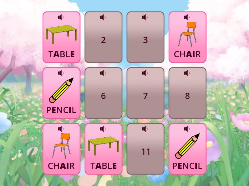 Memory game- School objects - Matching pairs