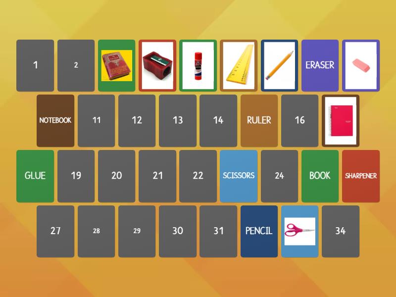 SCHOOL SUPPLIES - MEMORY GAME - Matching pairs