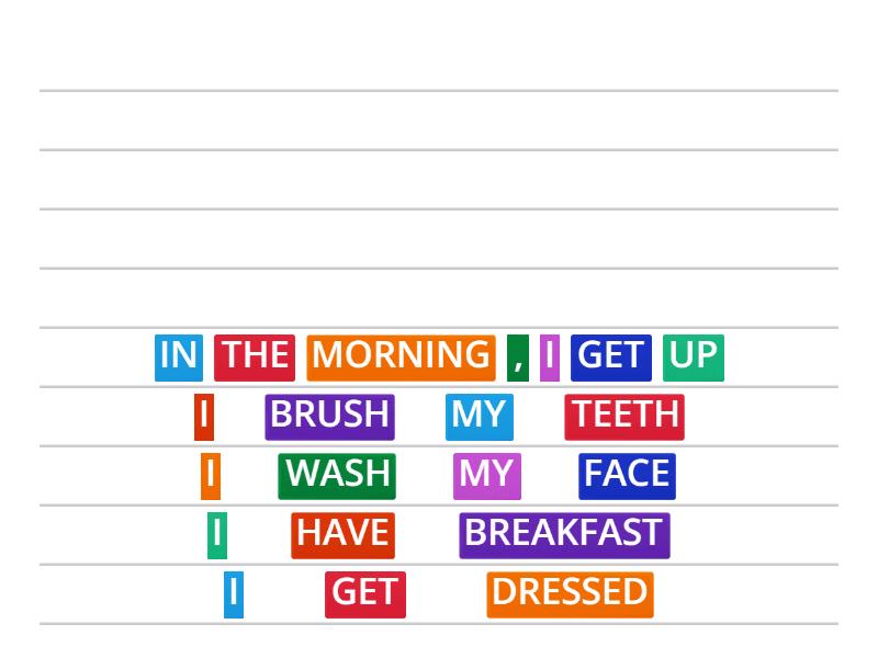 Morning routine sentences - Word magnets