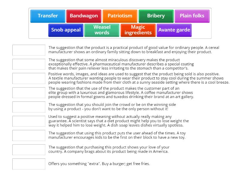 Persuasive techniques in advertising - Match up