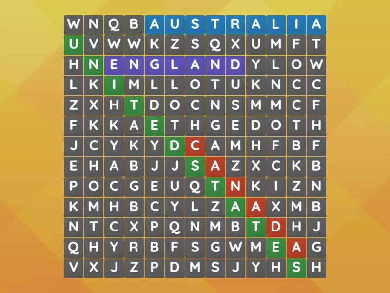 English speaking countries - Wordsearch