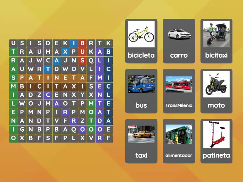 Paramos transporte - Sopa de letras