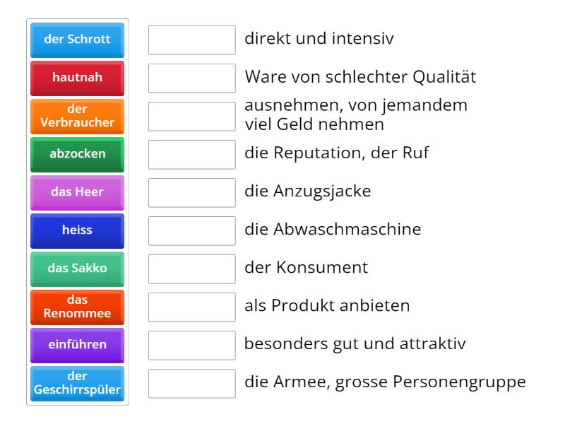 Das ganze Leben ist ein Test - Wortschatz - Match up