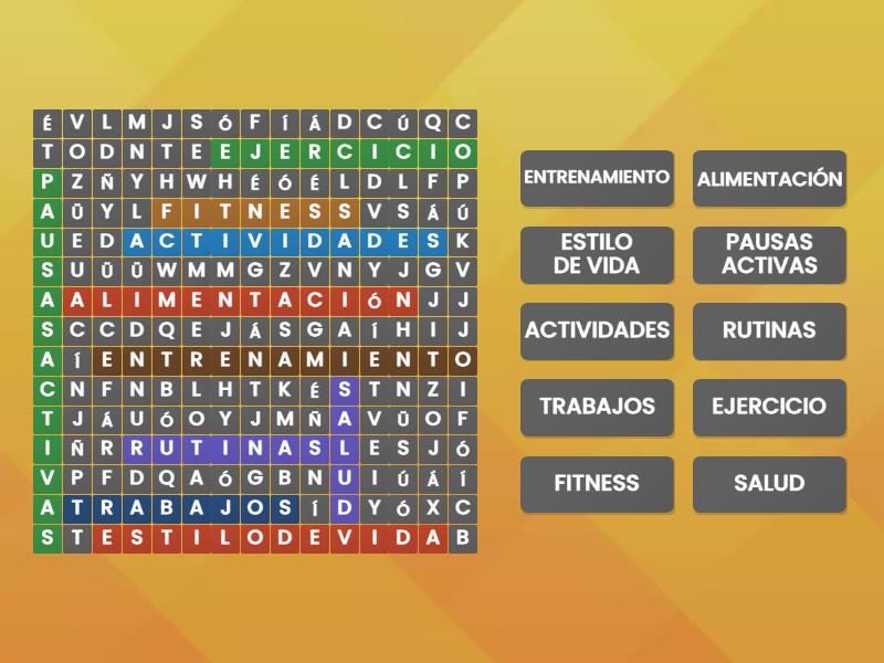 CONCEPTOS SOBRE HÁBITOS DE VIDA SALUDABLE - Sopa de letras