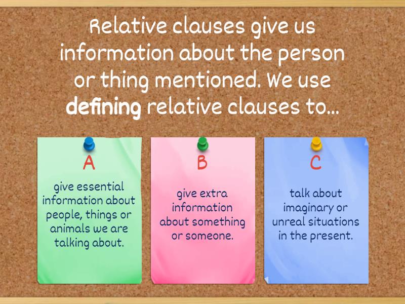 Relative Clauses : defining and non-defining summary - Cuestionario