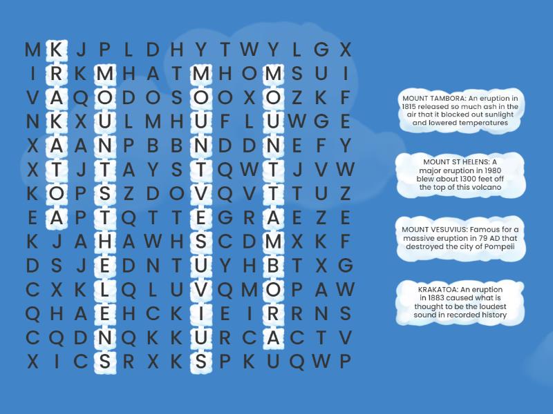 Volcanoes Throughout History - Wordsearch