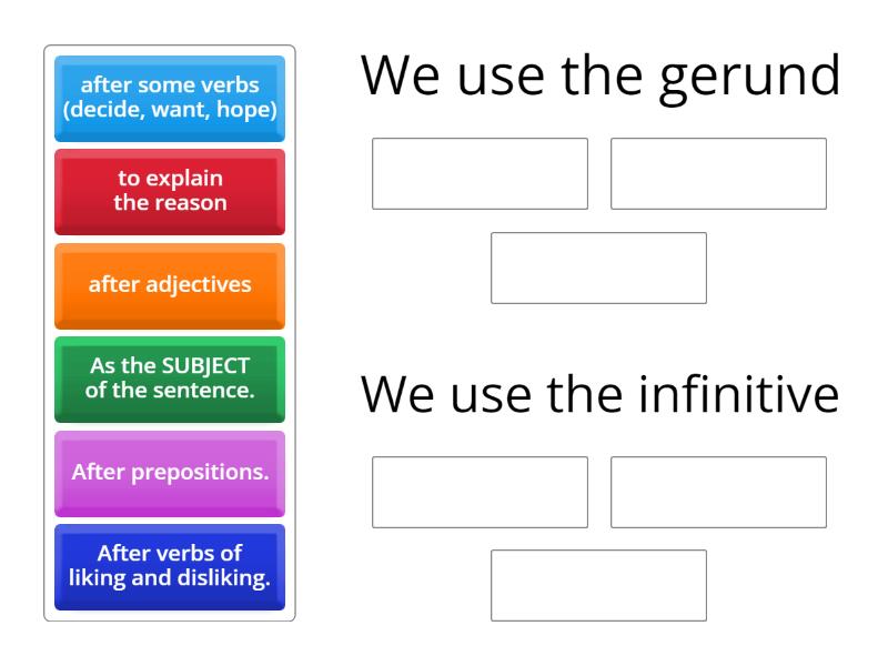 Gerund and Infinitive rules - pre intermediate - Group sort