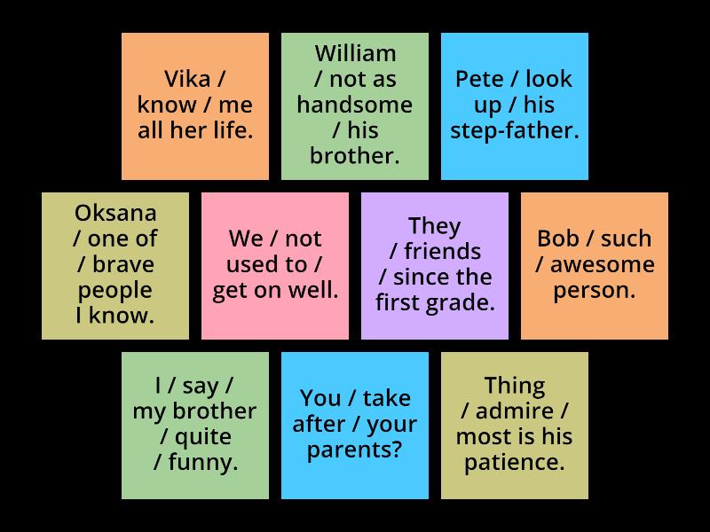 Make sentences from prompts. - Flip tiles