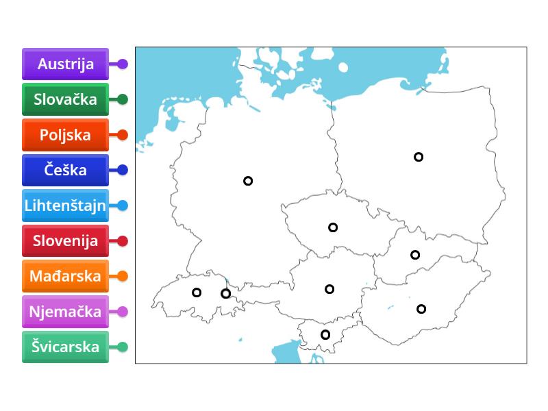 Države srednje Europe - slijepa karta - Diagrama con etiquetas