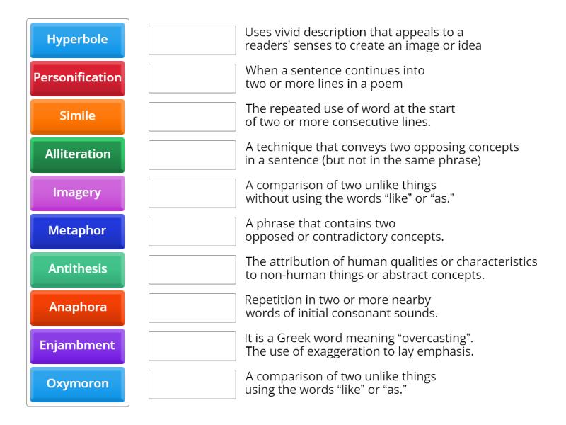 Voice of the Rain Poetic Devices and Definition - Match up