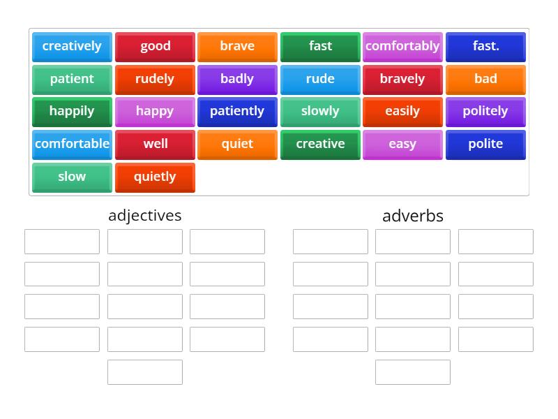 Enfliush plus unit 4 adverbs vs adjectives - Group sort
