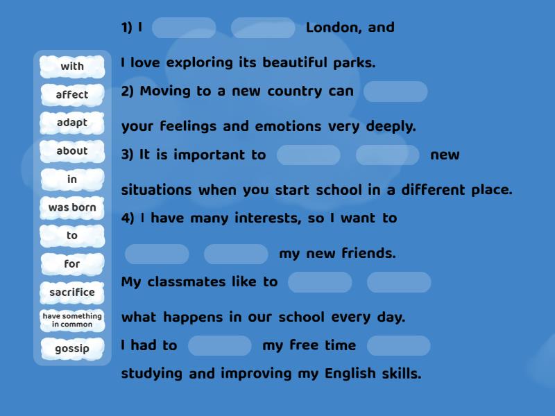 Emergent vocabulary 1 - Complete the sentence