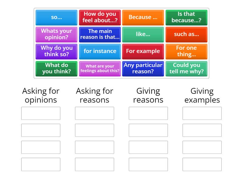 FCE speaking part 4 - Useful language - Group sort
