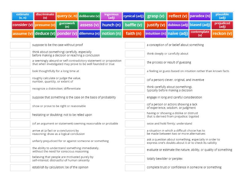UNIT 2 - THINKING - VOCABULARY - Match up